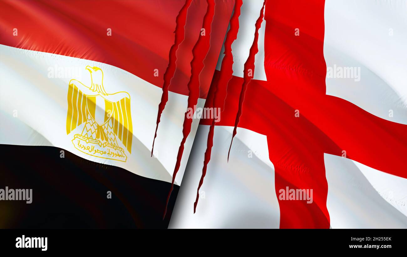 Egypt and England flags with scar concept. Waving flag,3D rendering ...