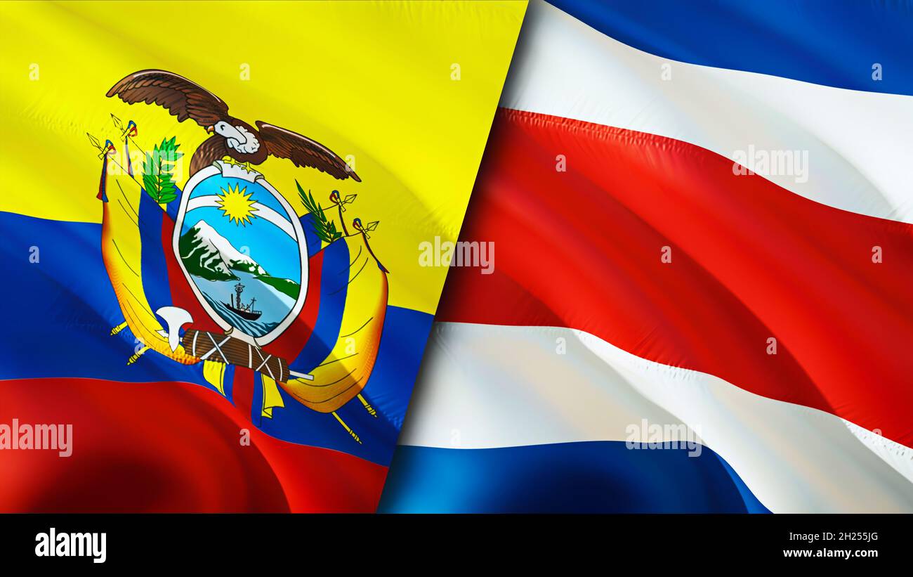 Ecuador and Costa Rica flags. 3D Waving flag design. Ecuador Costa Rica ...