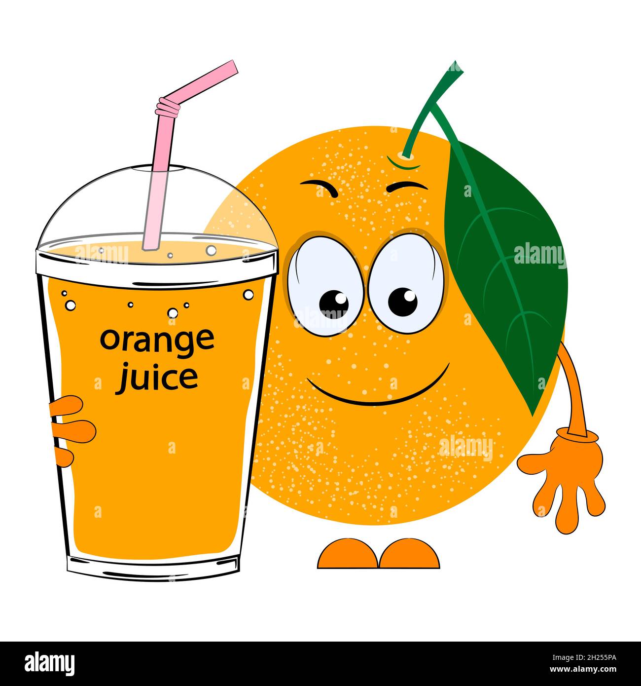 Orange juice and cartoon orange. Vector illustration Stock Vector Image ...
