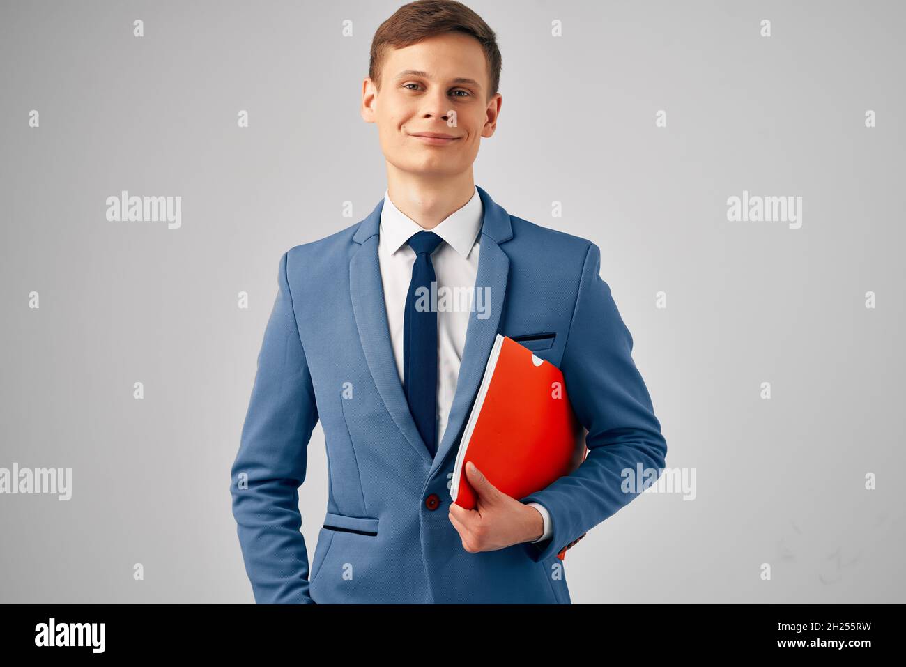 business man with documents in suit office self-confidence Stock Photo ...