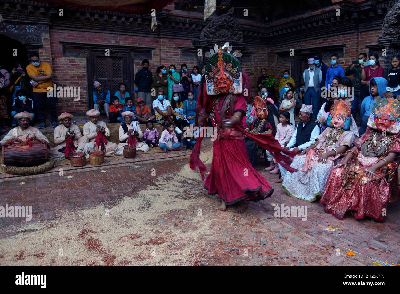 Lalitpur, Nepal. 20th Oct, 2021. Nepalese masked men dressed as Deities ...