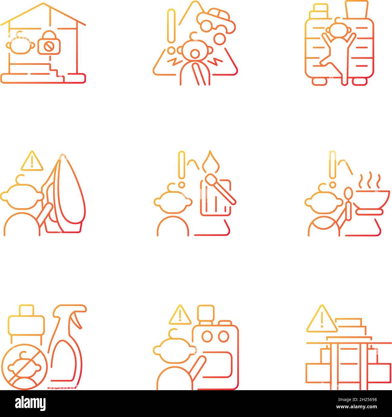 Kids injuries danger gradient linear vector icons set Stock Vector ...
