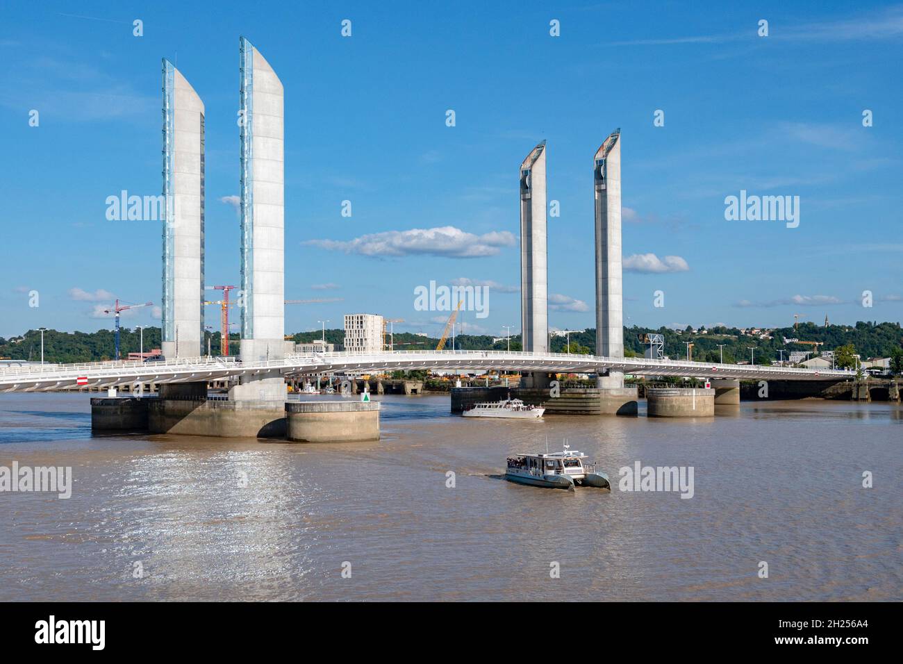 The modern bridge Pont Jacques Chaban-Delmas crossing the Garonne river ...