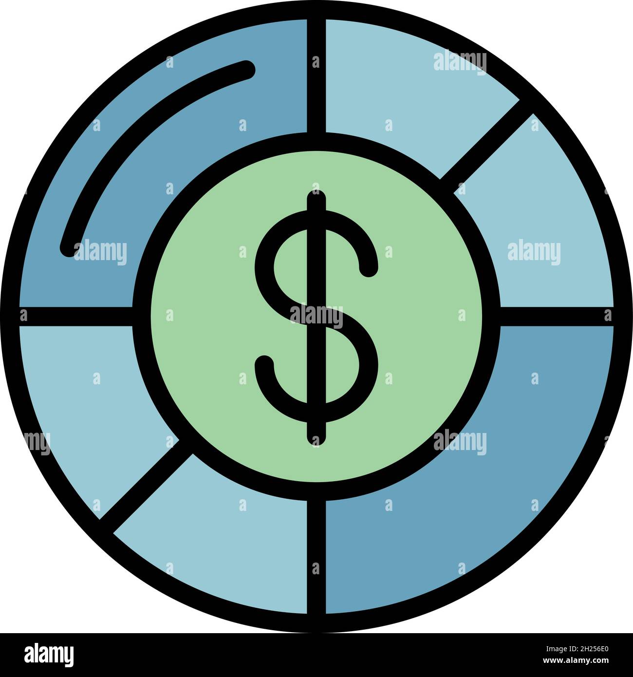 Money pie chart icon. Outline money pie chart vector icon color flat ...