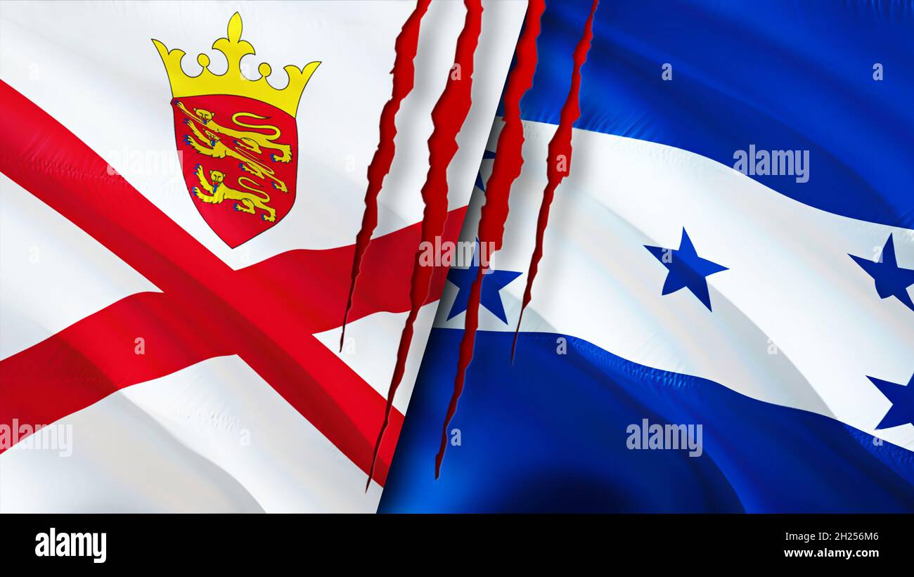 Jersey and Honduras flags with scar concept. Waving flag,3D rendering ...