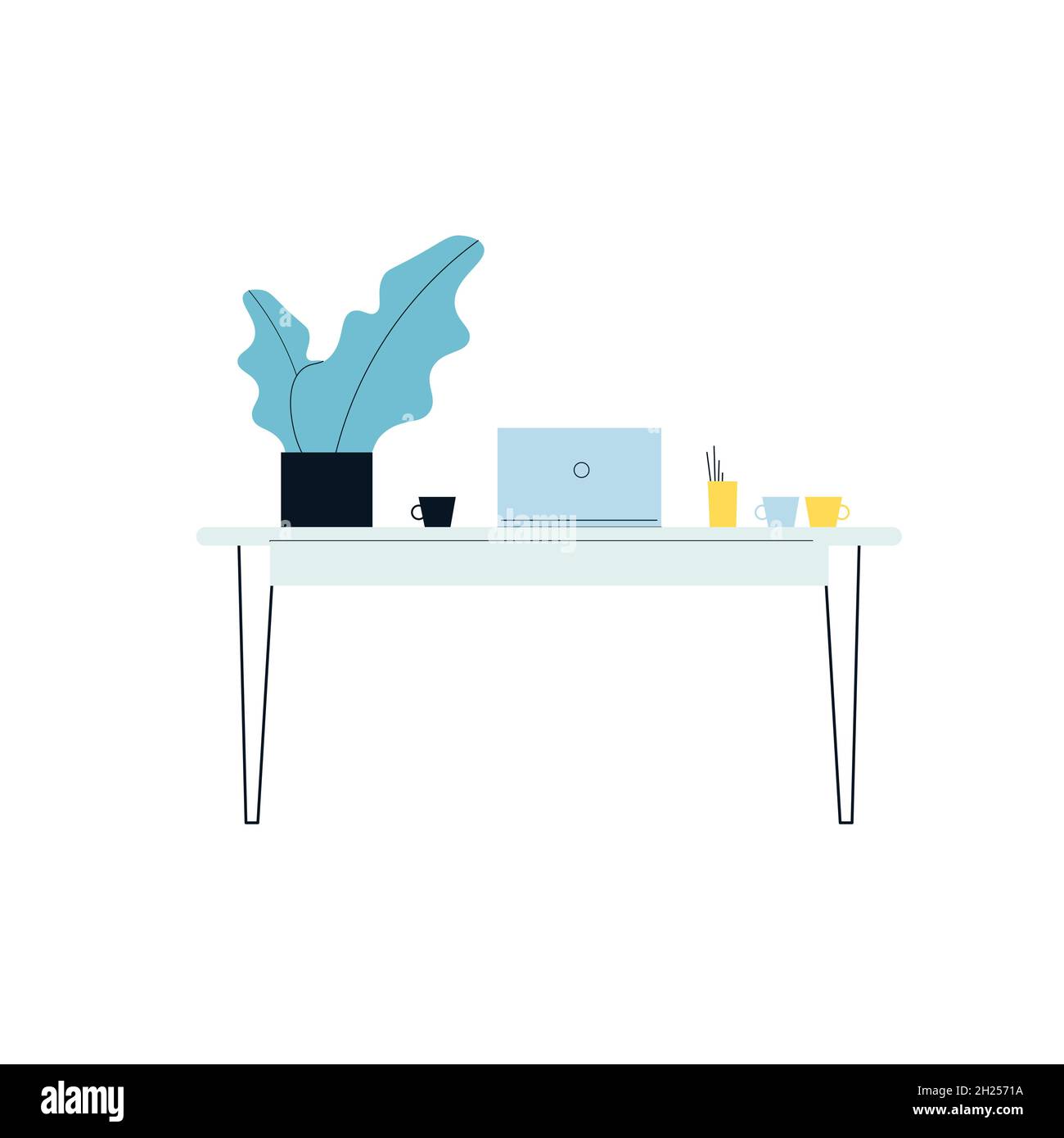 Flat cartoon laptop on work desk,electronic equipment,furniture and ...