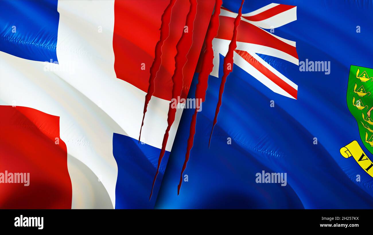 Dominicana and British Virgin Islands flags with scar concept. Waving ...