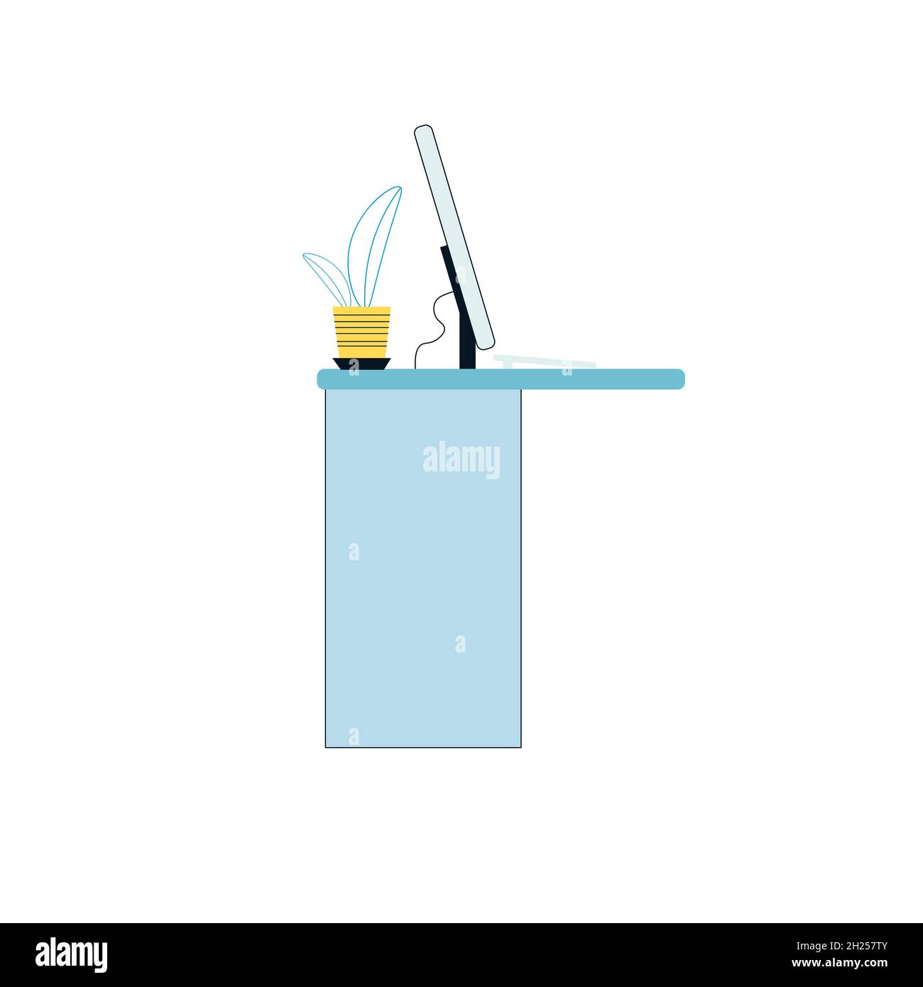 Flat cartoon computer monitor on work desk,electronic equipment ...