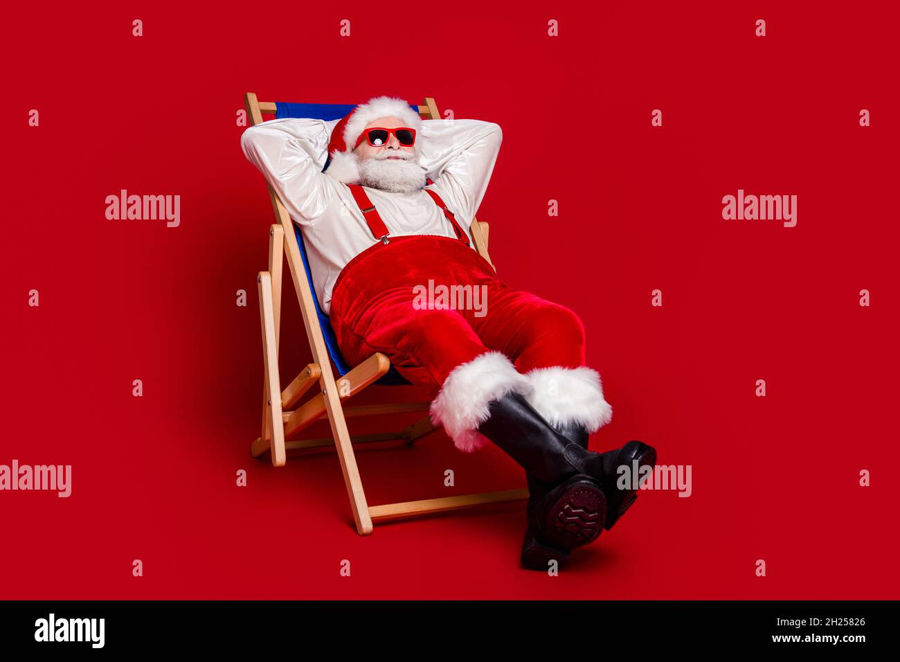 Photo of cheerful pretty retired man wear santa claus costume smiling ...