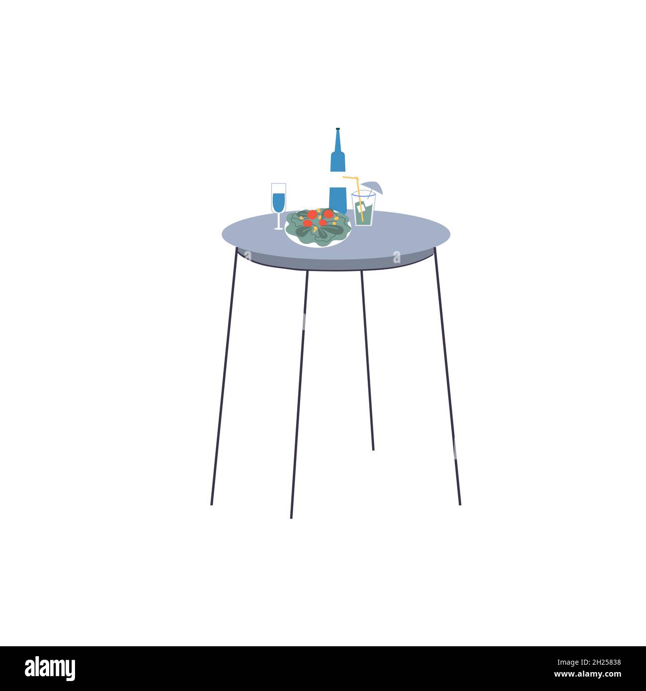 Flat cartoon round table with food and drinks,restaurant and cafe ...