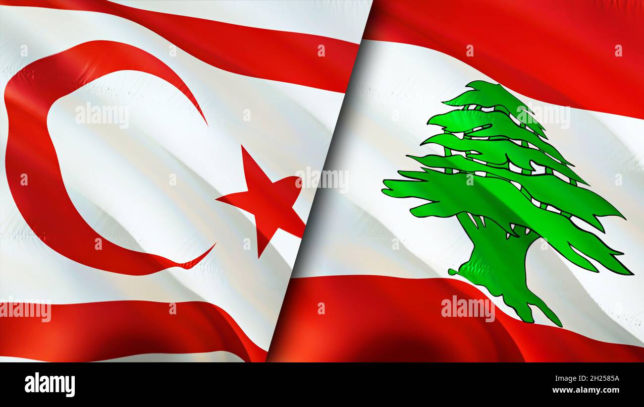 Northern Cyprus and Lebanon flags. 3D Waving flag design. Northern ...