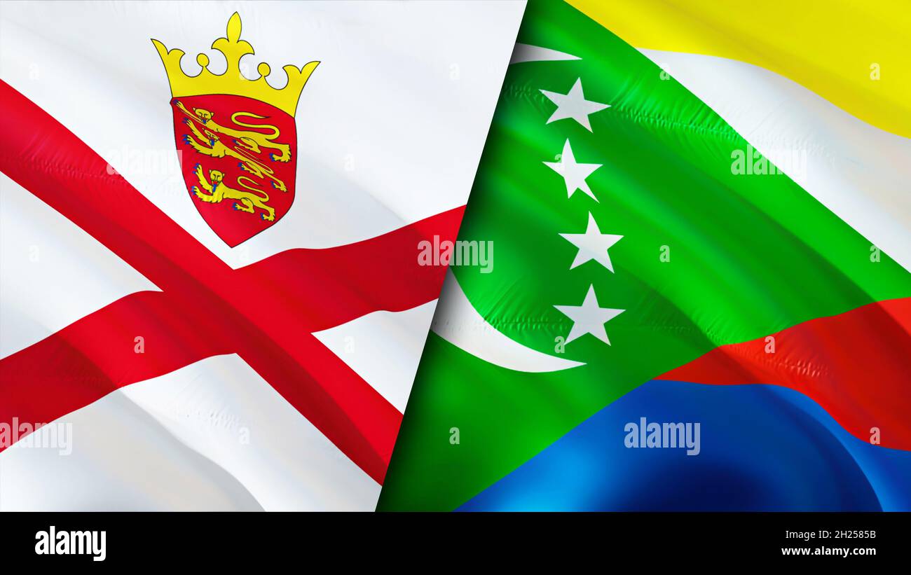 Jersey and Comoros flags. 3D Waving flag design. Comoros Jersey flag ...