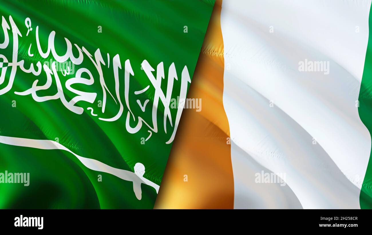Saudi Arabia and Cote d'Ivoire flags. 3D Waving flag design. Cote d ...