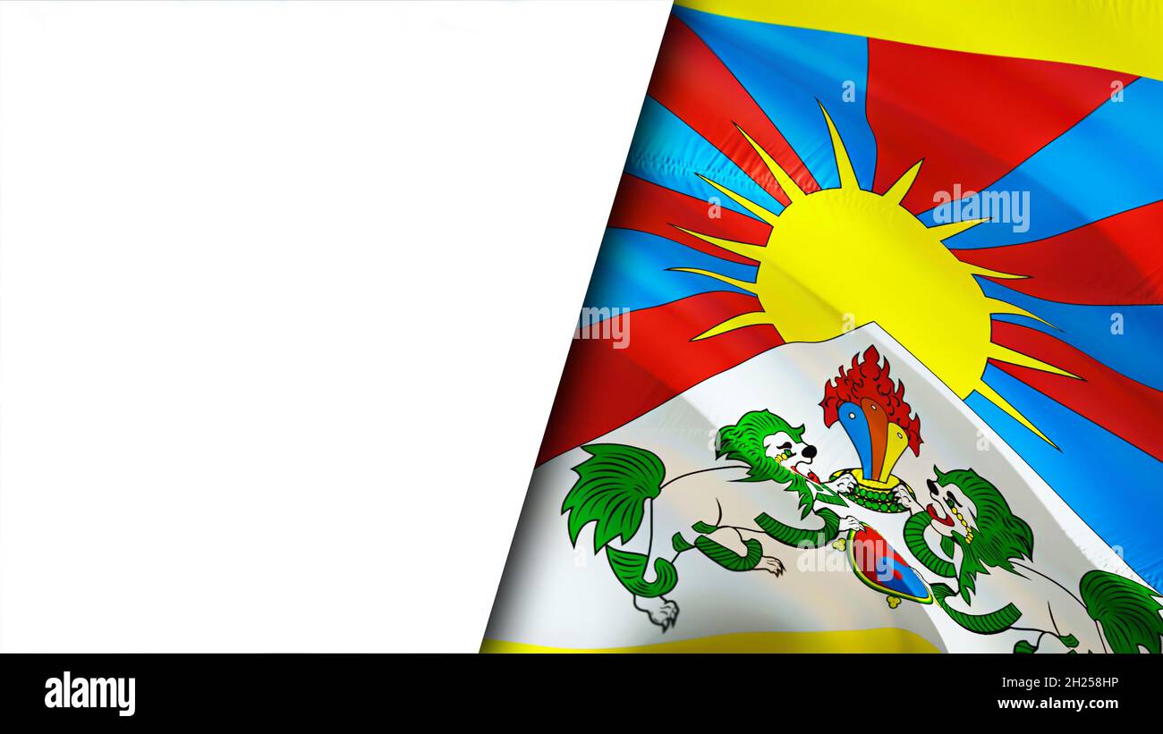 White background and Tibet flags. 3D Waving flag design. Tibet White ...