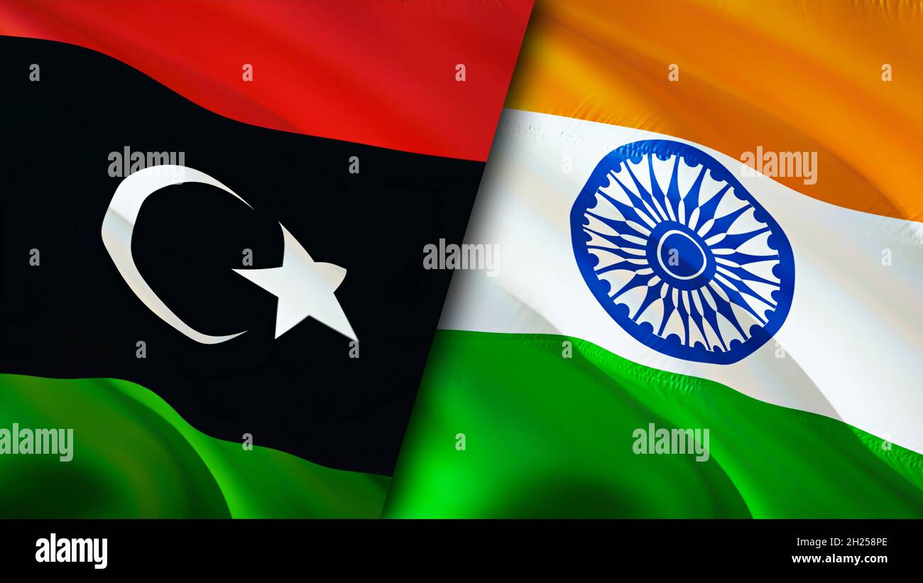 Libya and India flags. 3D Waving flag design. India Libya flag, picture ...