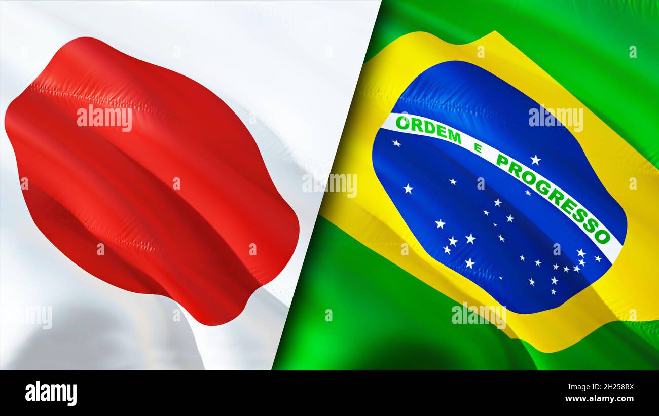 Japan and Brazil flags. 3D Waving flag design. Japan Brazil flag ...