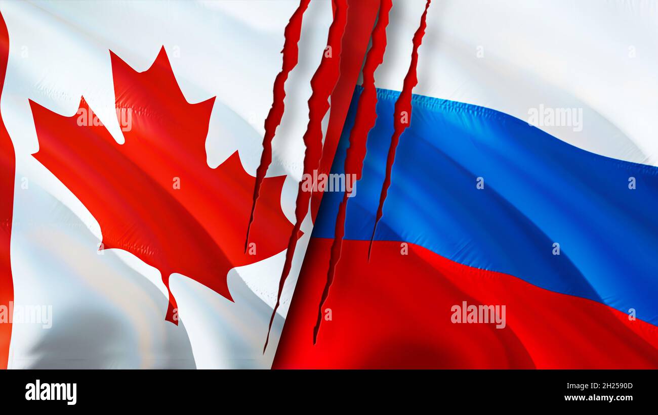 Canada and Russia flags with scar concept. Waving flag,3D rendering ...