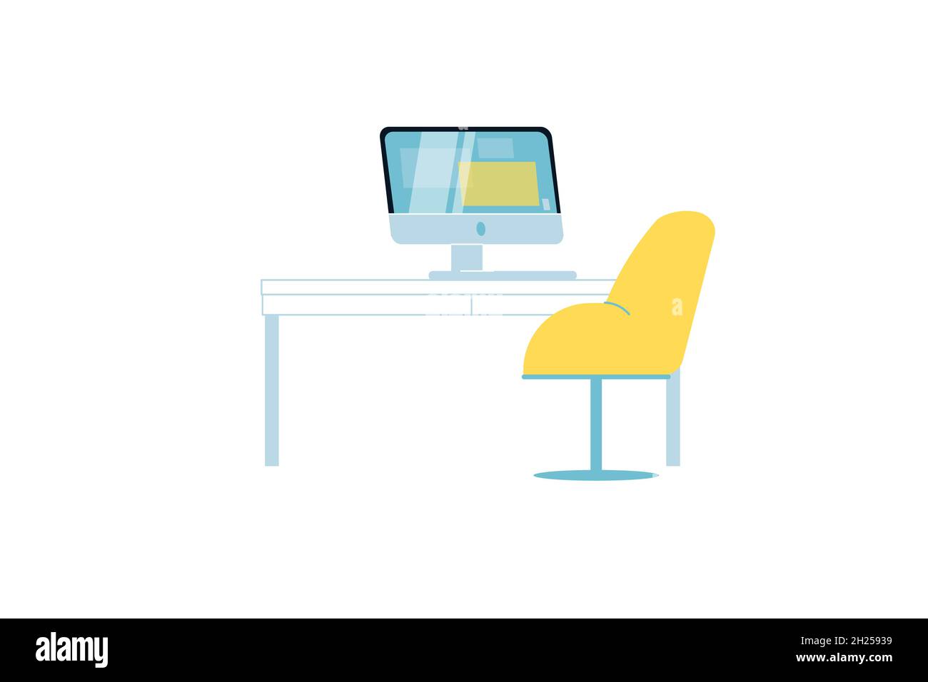 Flat cartoon computer monitor on work desk,electronic equipment ...