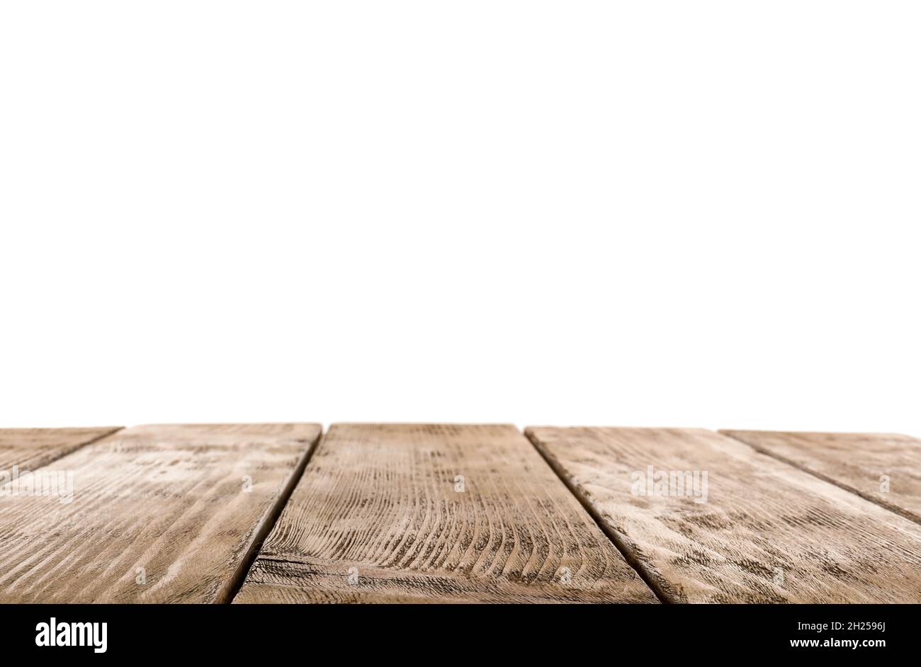 Empty wooden table surface on white background Stock Photo - Alamy