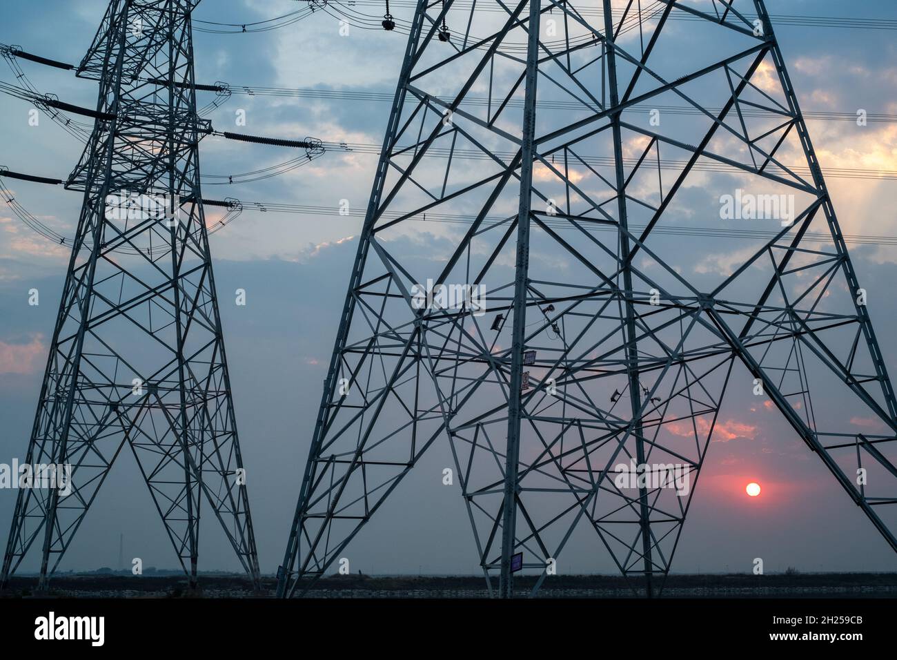 Electricity pylons in Tianjin, China. 19-Oct-2021 Stock Photo - Alamy