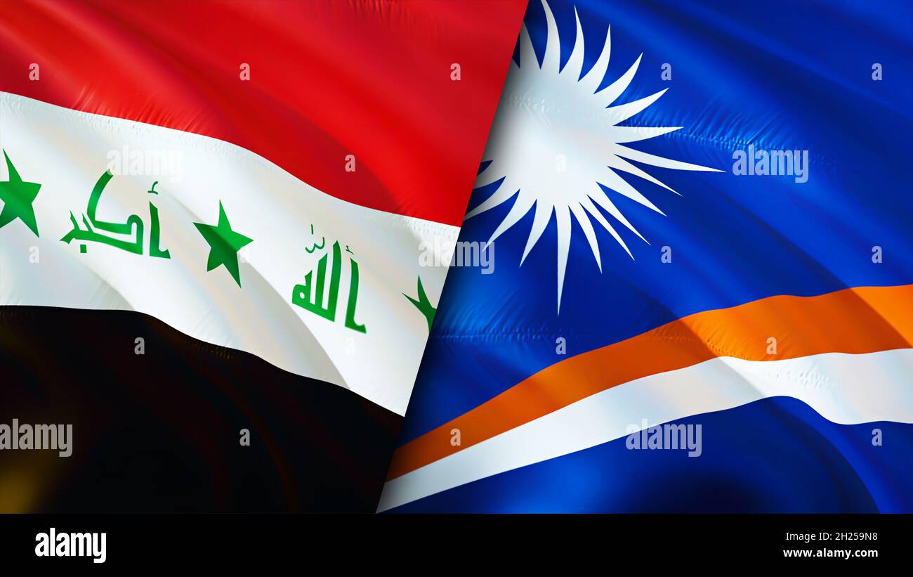 Iraq and Marshall Islands flags. 3D Waving flag design. Marshall ...