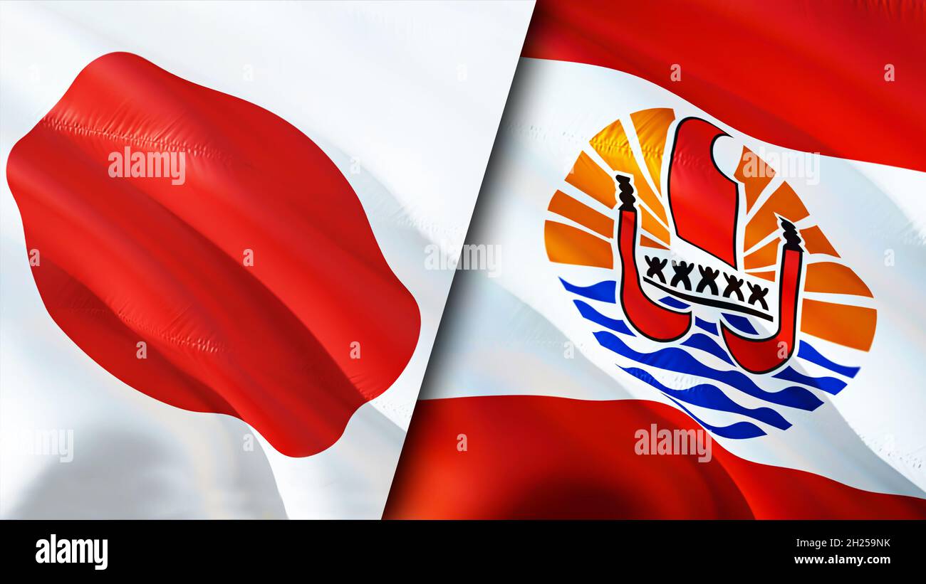 Japan and French Polynesia flags. 3D Waving flag design. Japan French ...