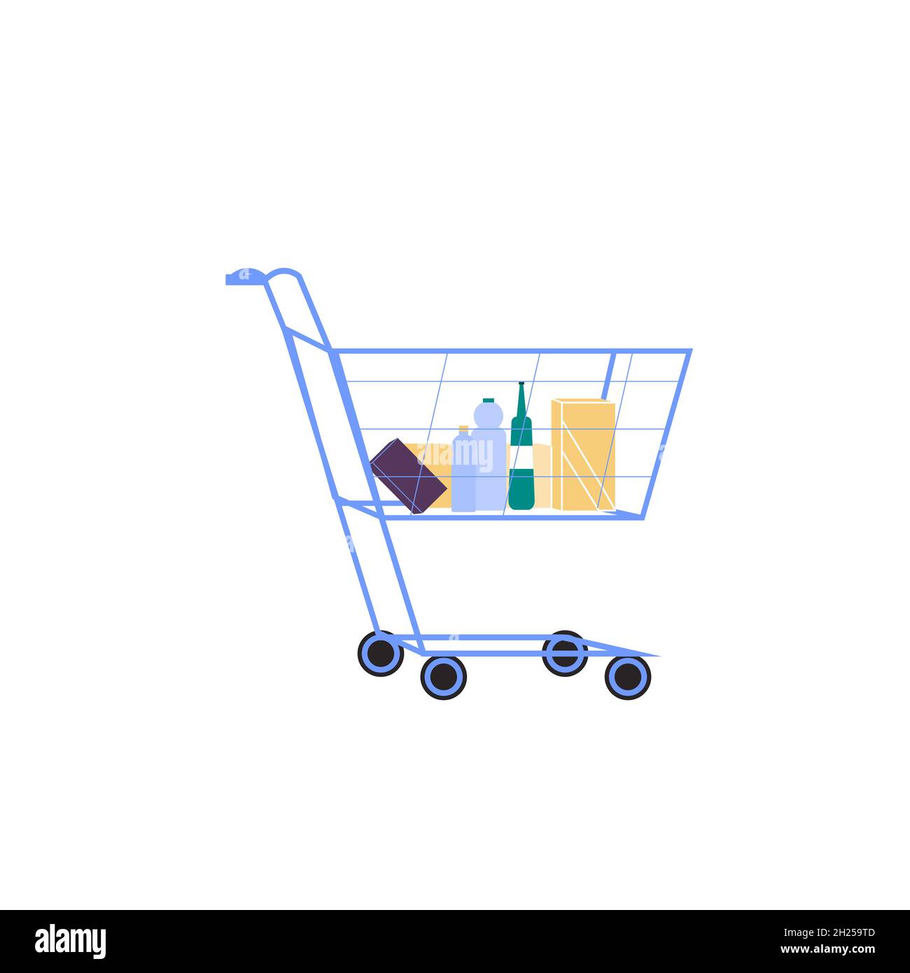 Flat cartoon shopping trolley,consumerism social vector illustration ...