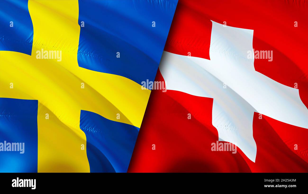 Sweden and Switzerland flags. 3D Waving flag design. Switzerland Sweden ...