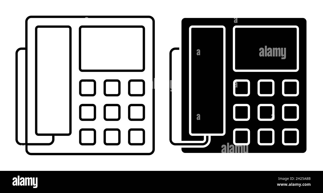 Linear icon. Fixed wired office telephone with buttons. Communication ...