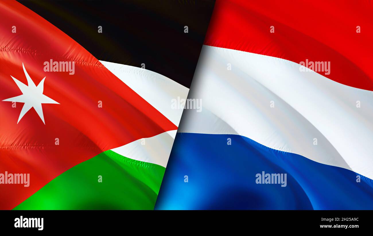 Jordan and Netherlands flags. 3D Waving flag design. Netherlands Jordan ...