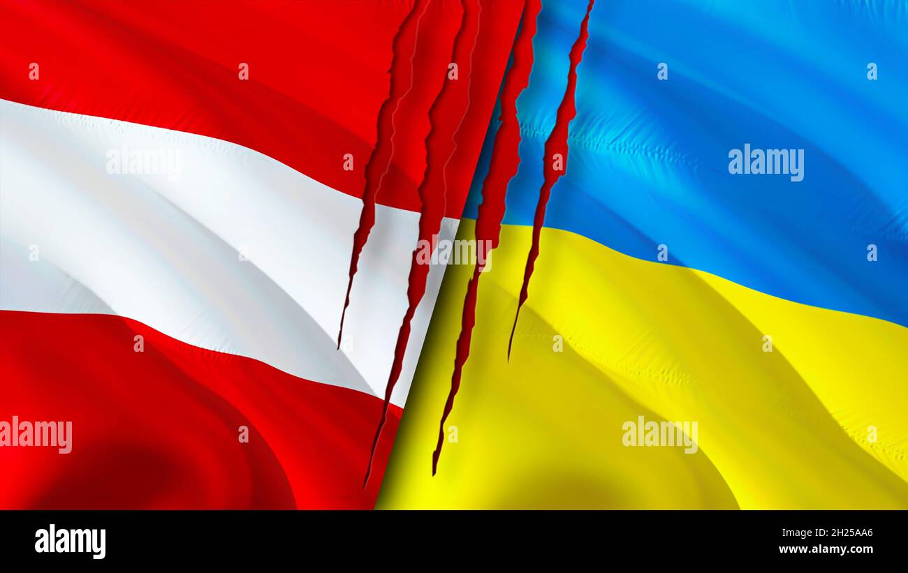 Austria and Ukraine flags with scar concept. Waving flag,3D rendering ...