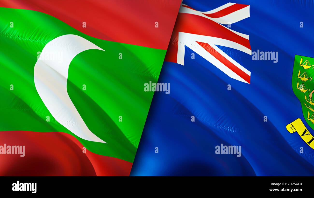 Maldives and British Virgin Islands flags. 3D Waving flag design ...