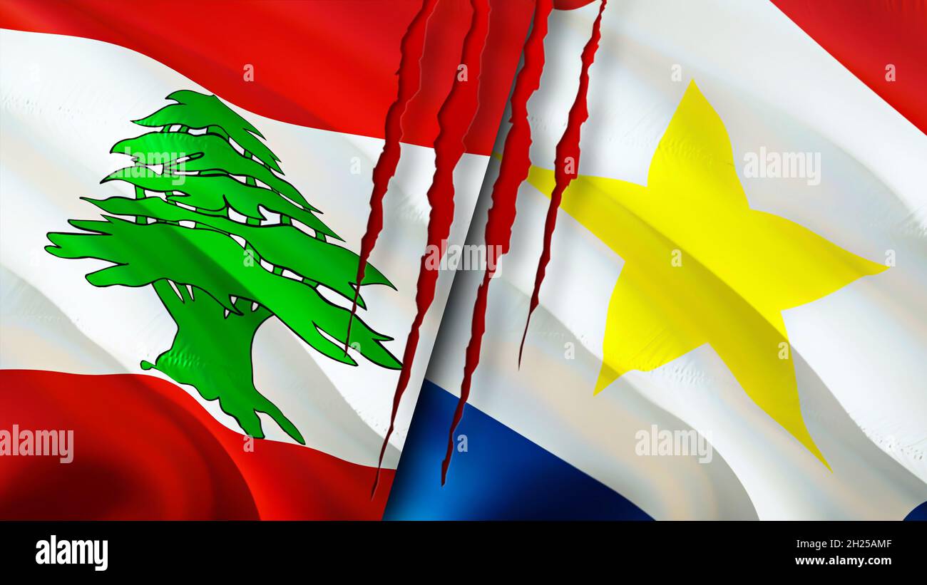 Lebanon and Saba Island flags with scar concept. Waving flag,3D ...