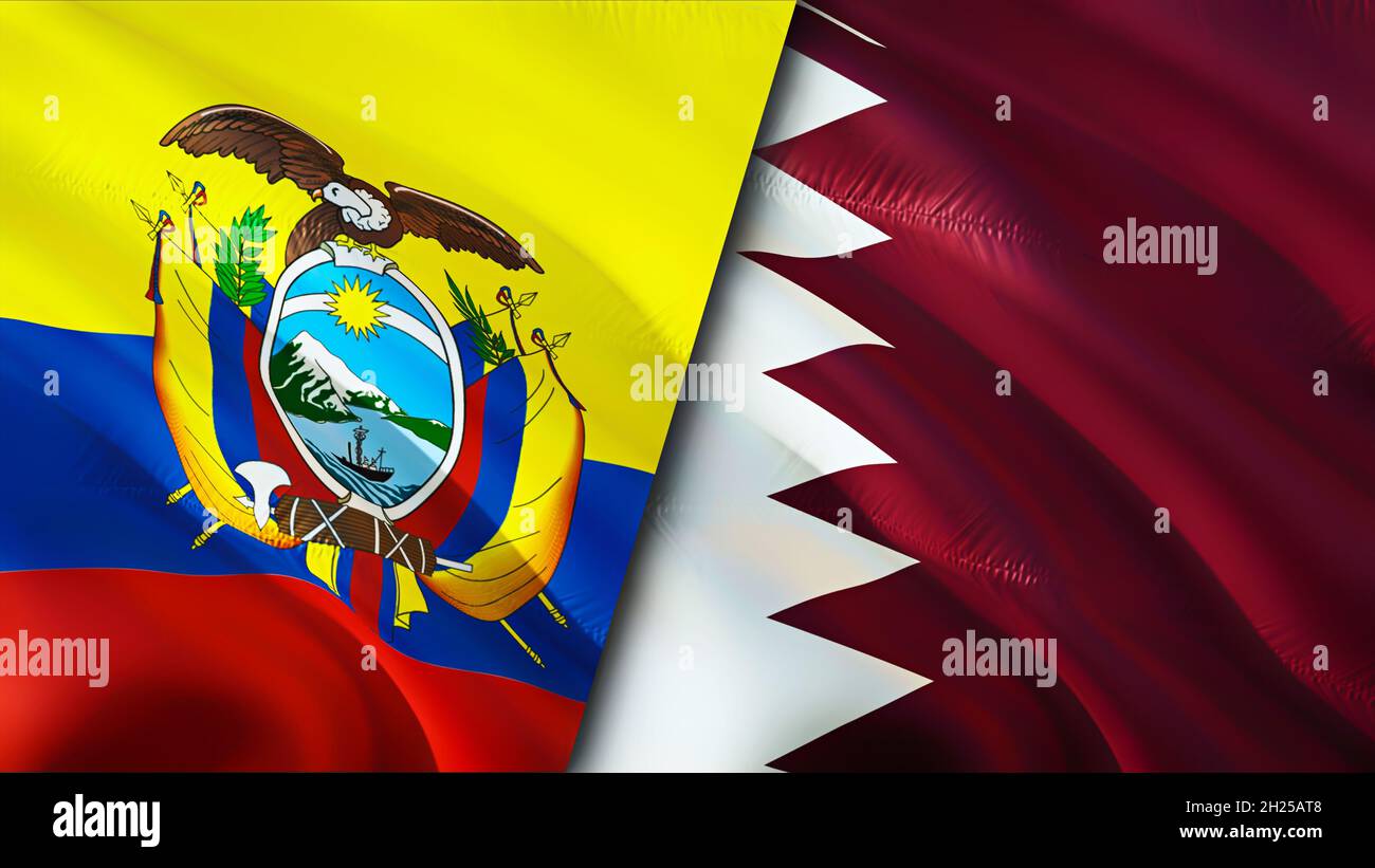 Ecuador and Qatar flags. 3D Waving flag design. Ecuador Qatar flag ...