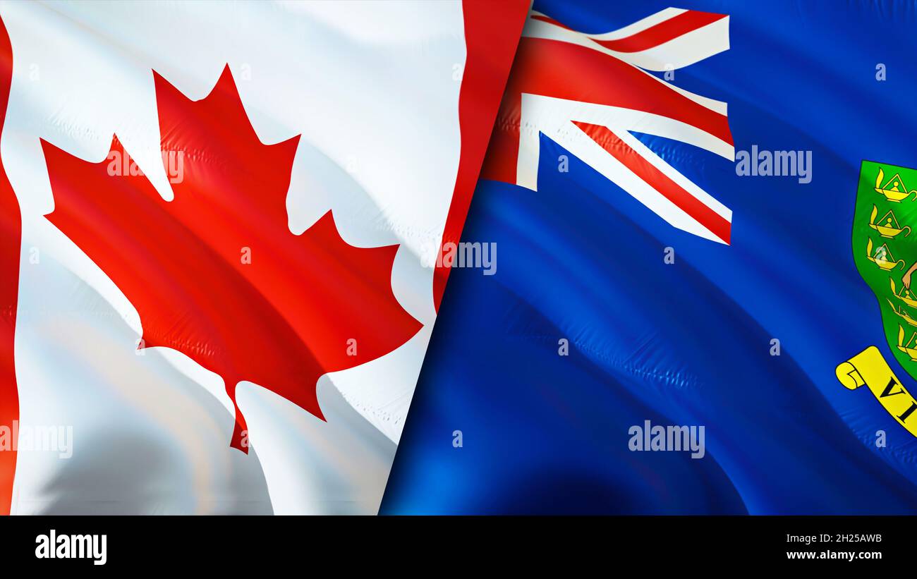 Canada and British Virgin Islands flags. 3D Waving flag design. Canada ...