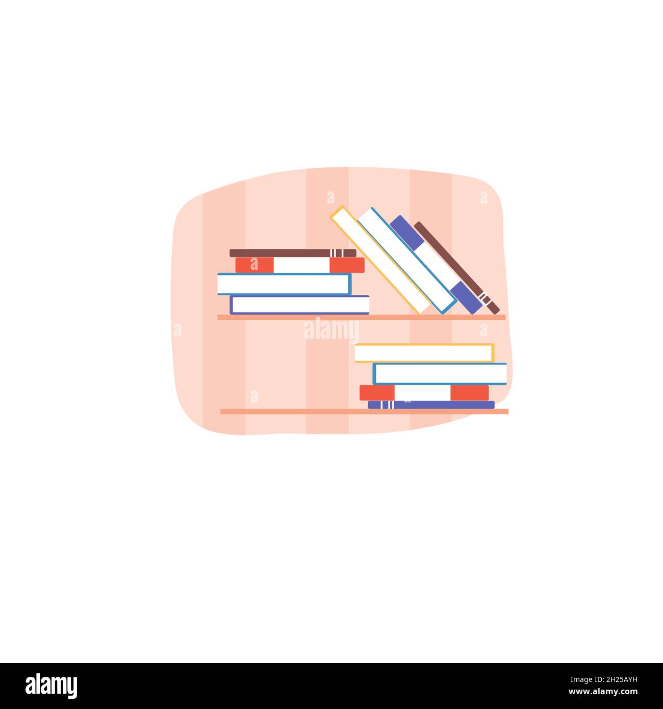 Flat cartoon different books on shelf,furniture and interior elements ...