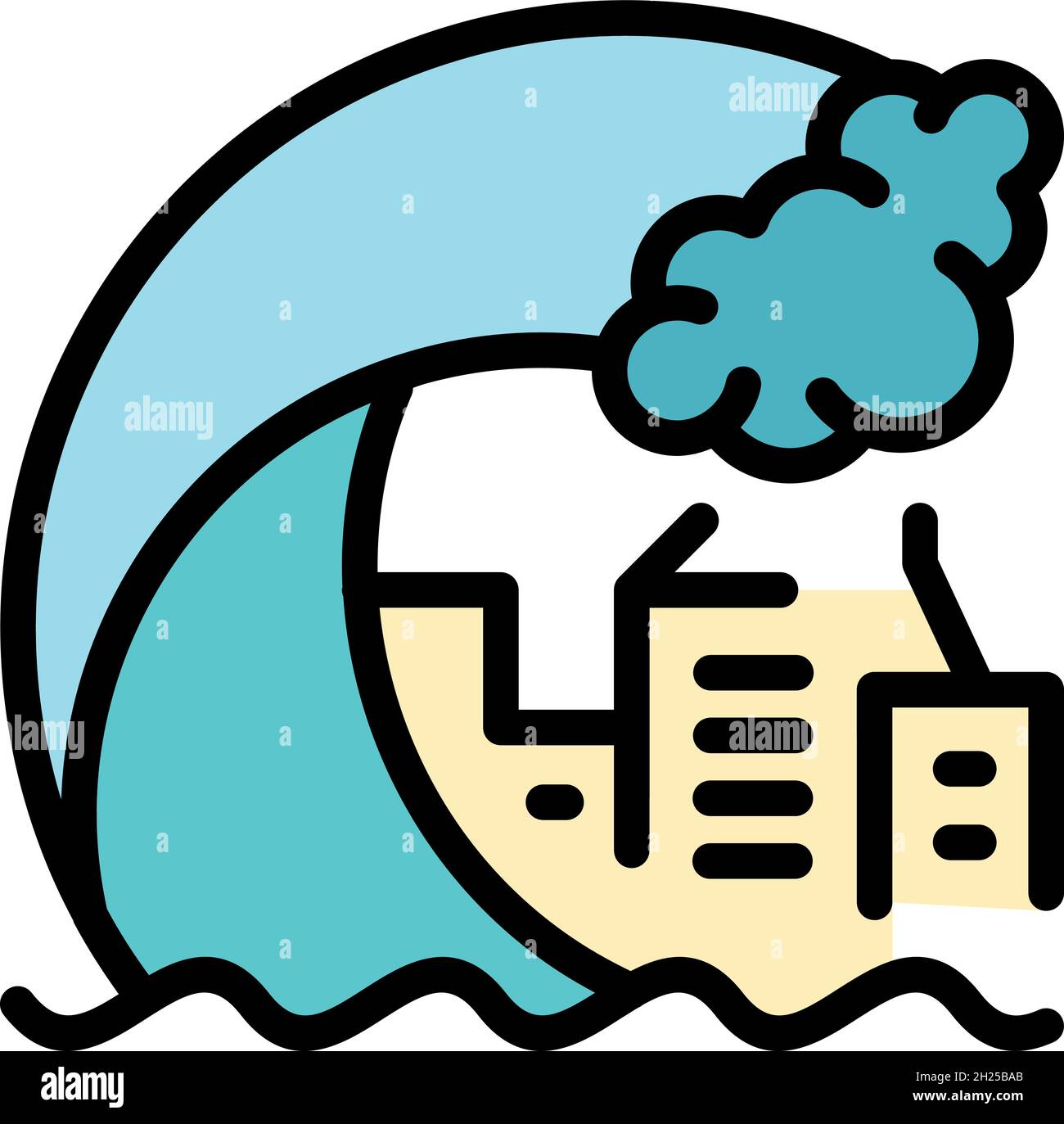 Tsunami wave city icon. Outline tsunami wave city vector icon color ...