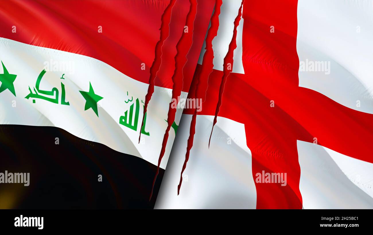 Iraq and England flags with scar concept. Waving flag,3D rendering ...