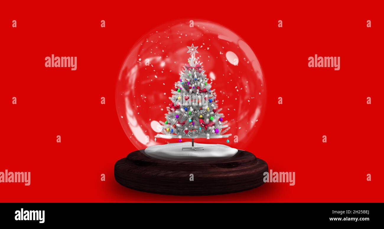 Image of snow globe over red background Stock Photo - Alamy
