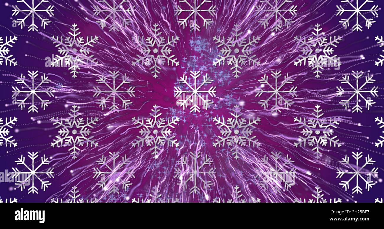 Image of snow falling over firework on purple background Stock Photo ...