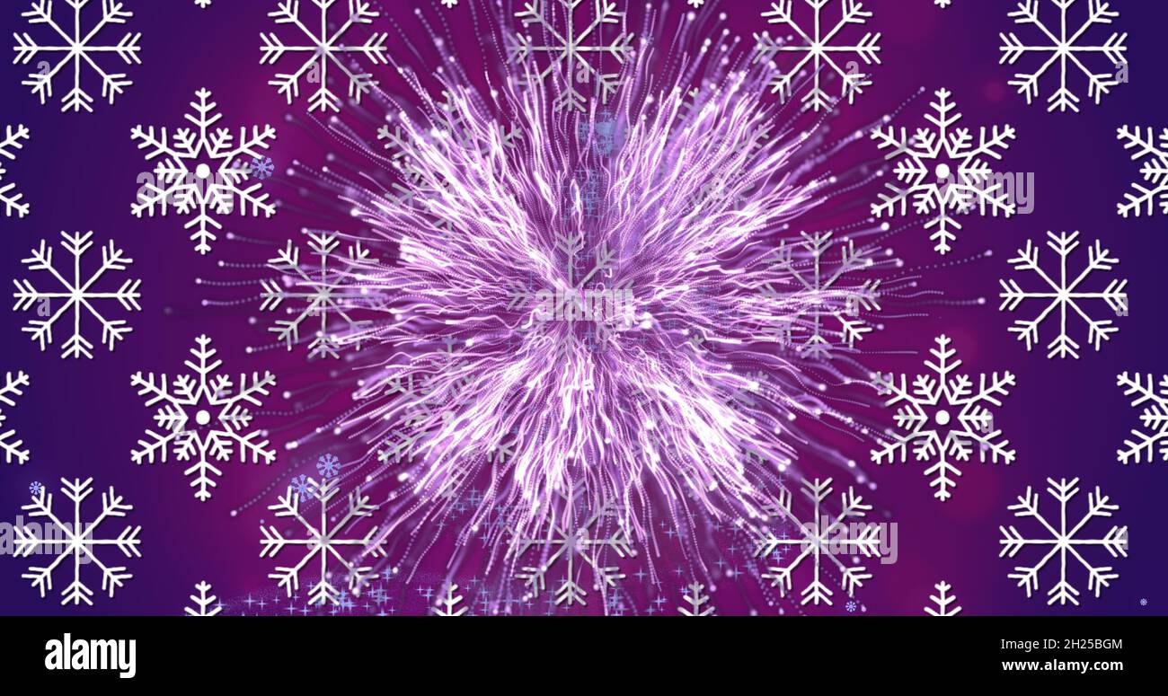 Image of snow falling over firework on purple background Stock Photo ...