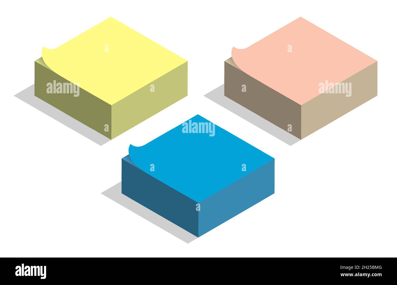 Isometric stack of paper sticky notes for recording tasks and reminders ...
