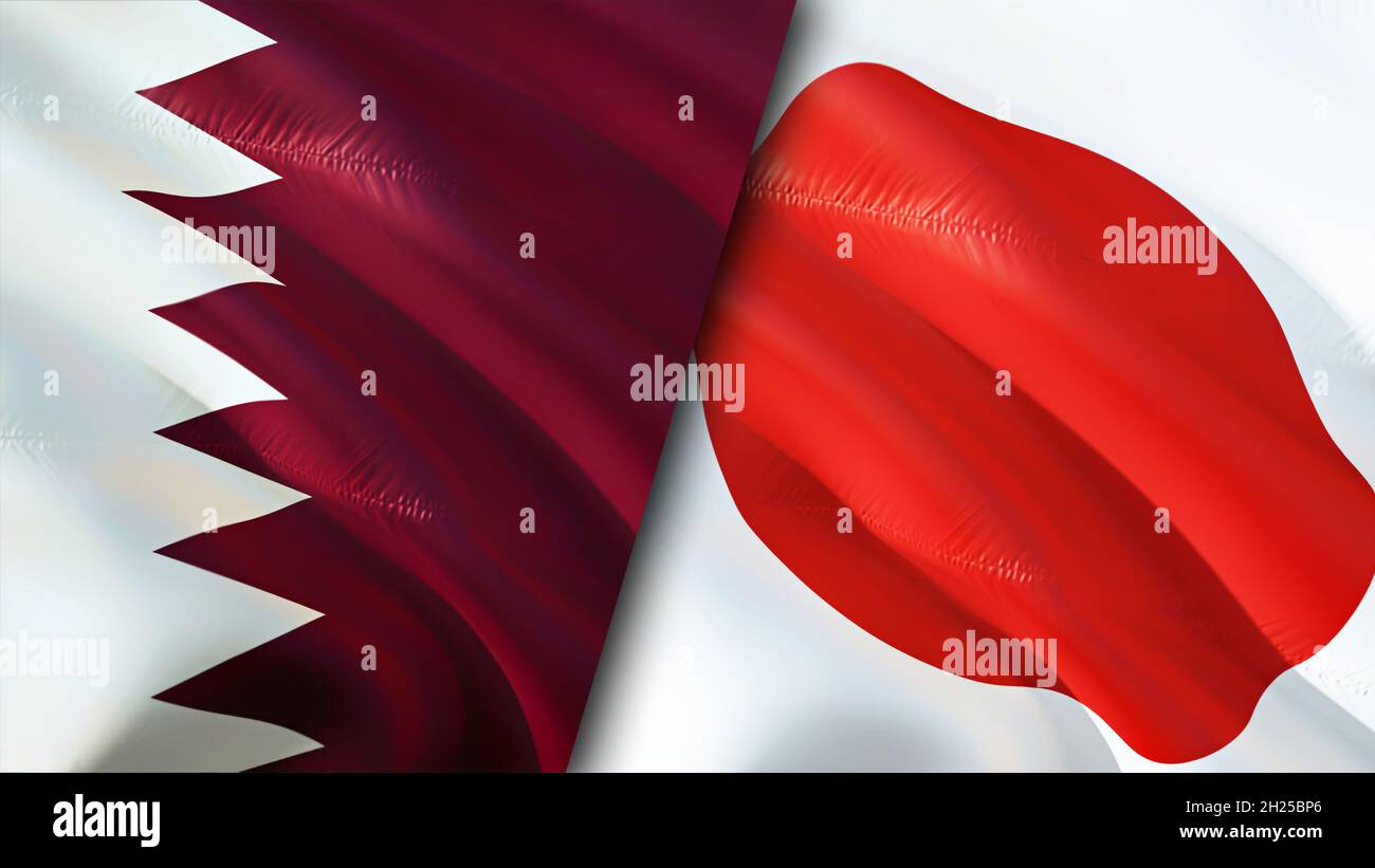 Qatar and Japan flags. 3D Waving flag design. Japan Qatar flag, picture ...