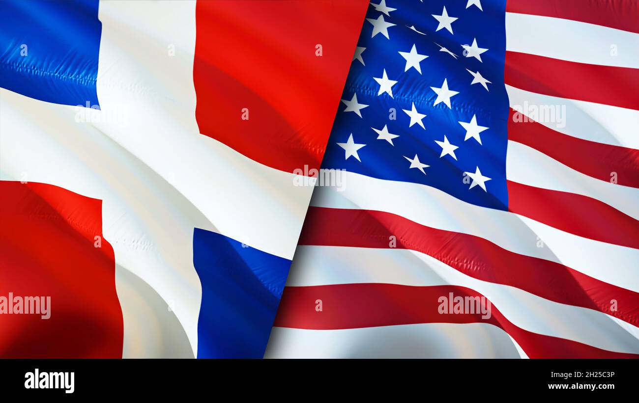 Dominicana and USA flags. 3D Waving flag design. USA Dominican Republic ...