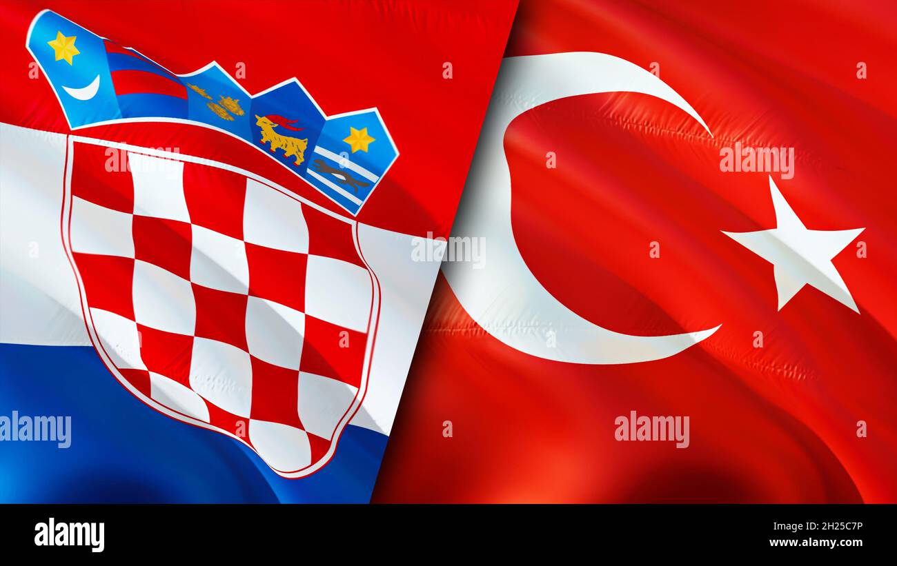Croatia and Turkey flags. 3D Waving flag design. Turkey Croatia flag ...