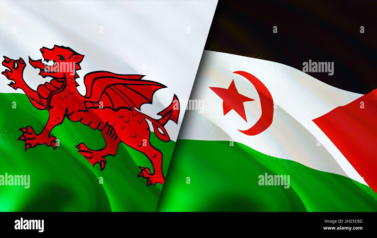 Wales and Western Sahara flags. 3D Waving flag design. Western Sahara ...
