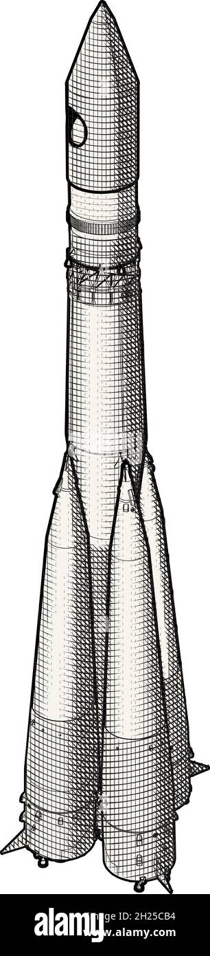 Retro Space Rocket at Engraving style. Hi detailed EPS-8 separated by ...
