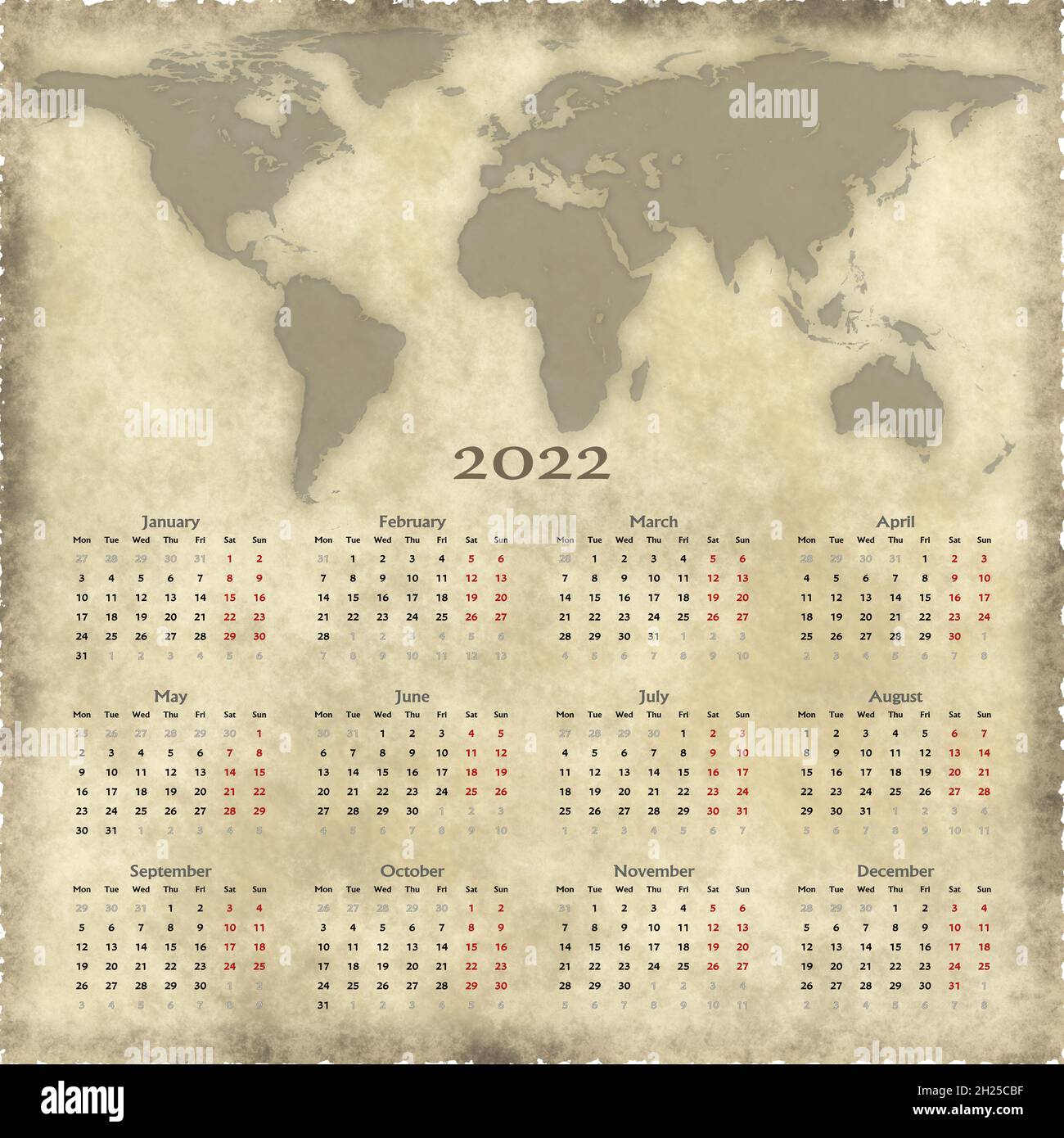 Vintage calendar with world map Stock Photo - Alamy