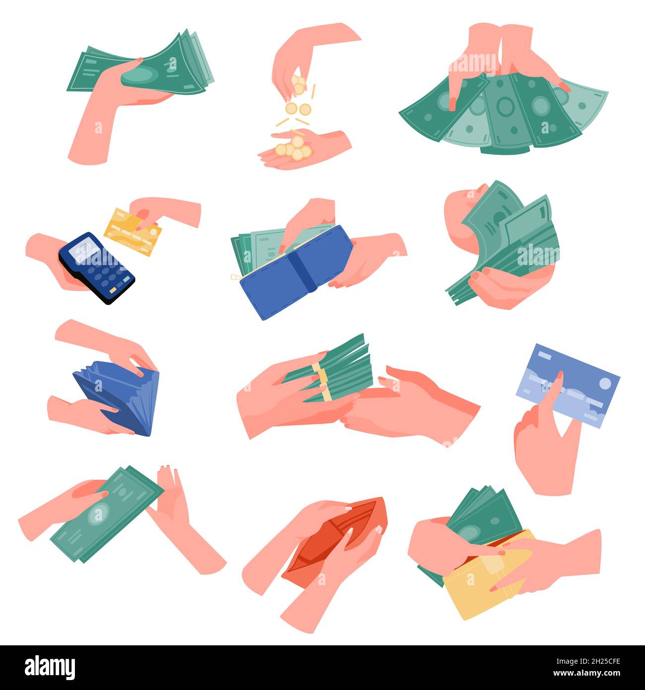 Set of hand holding money, credit card and wallet Stock Vector Image ...