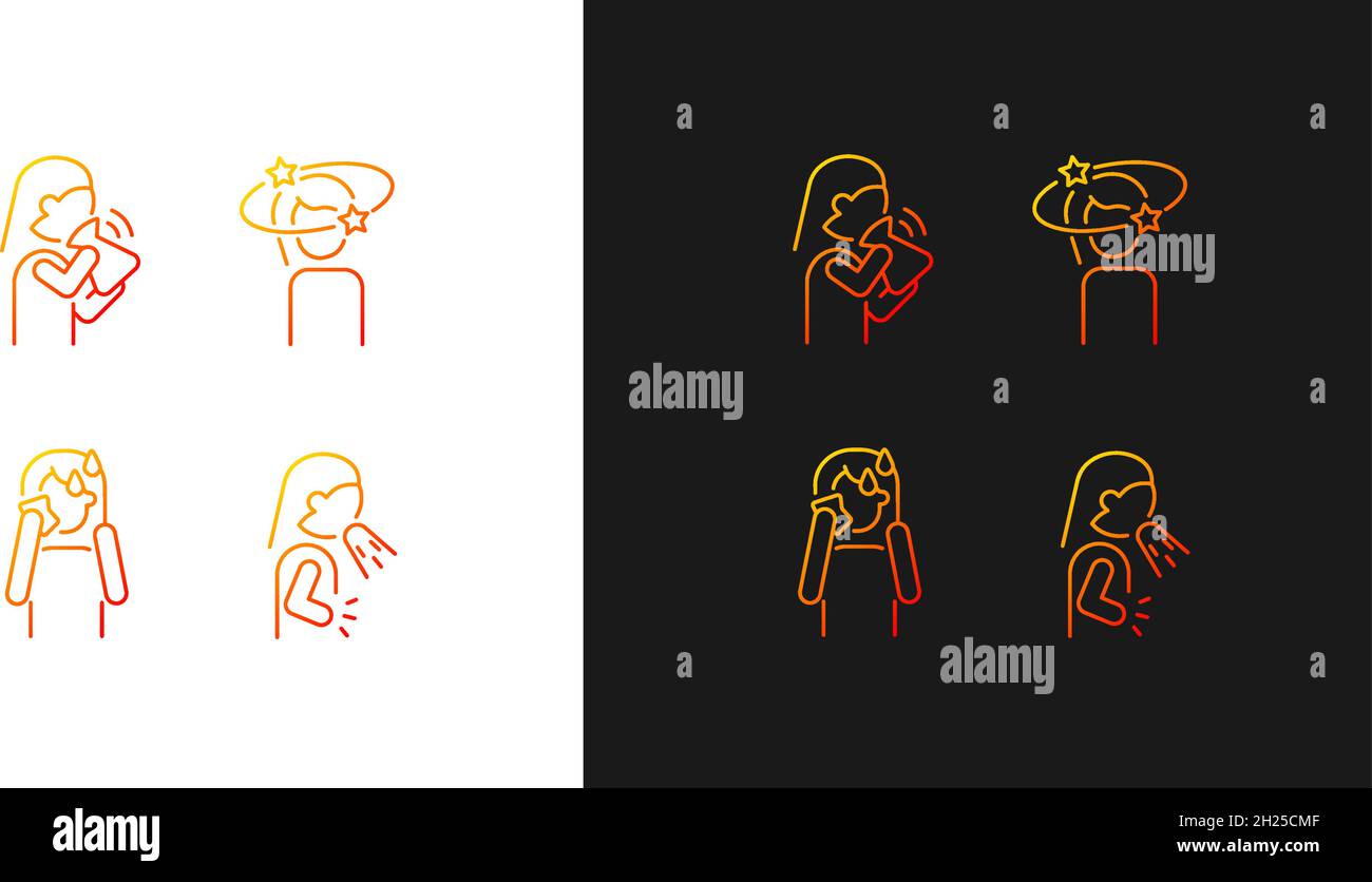 Panic disorder symptoms gradient icons set for dark and light mode ...